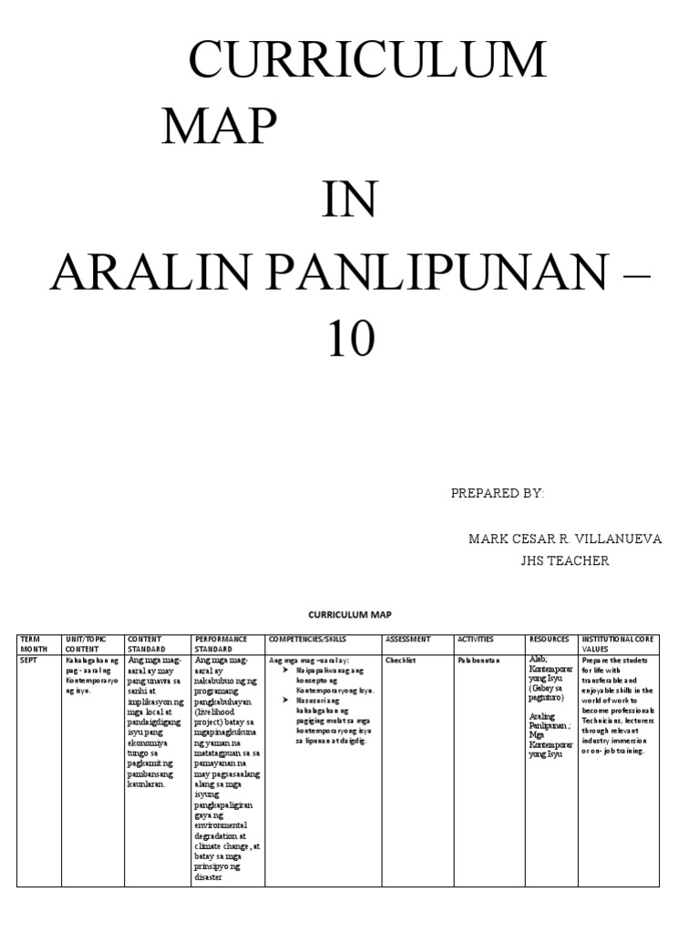 Curriculum Map Aralin Pan 10 | PDF