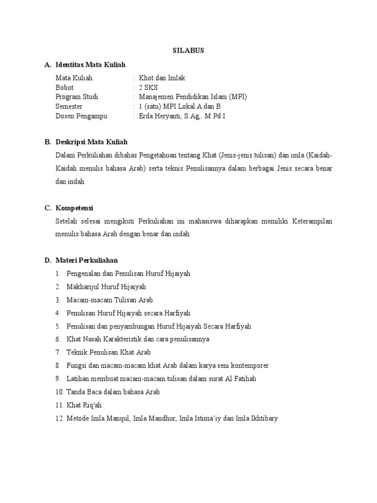 Silabus Khot Imlak | PDF