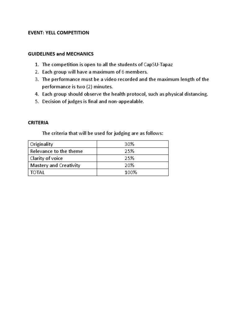 Criteria For Yells | PDF