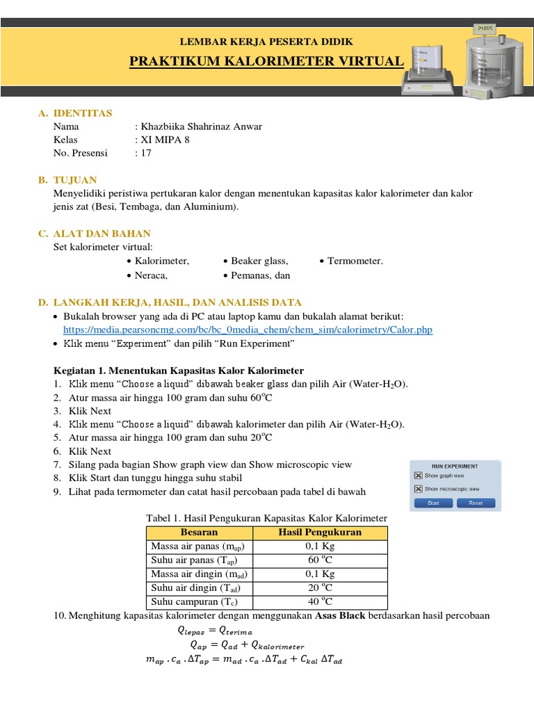 Praktikum Kalorimeter Virtual Siswa XI MIPA 8 | PDF | Sains & Matematika