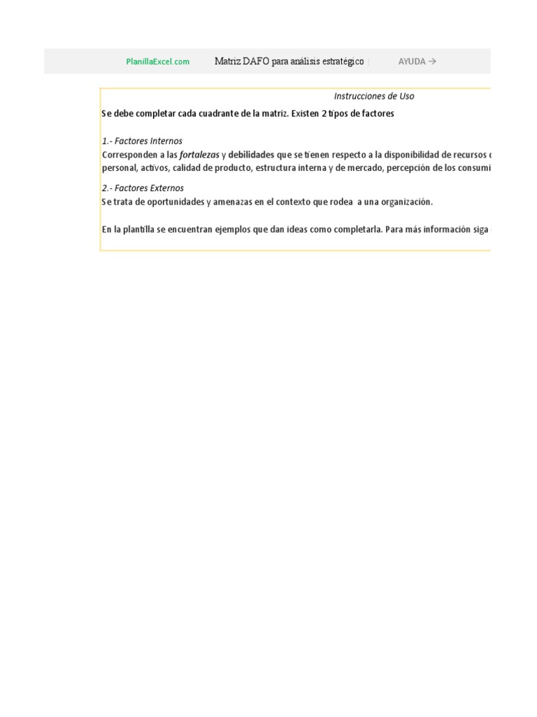 Analisis DOFA en Excel | PDF | Análisis FODA | Business