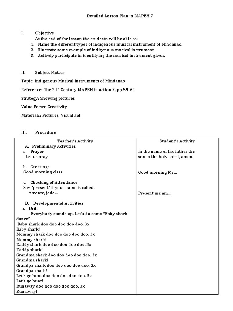 Detailed Lesson Plan in MAPEH 7 | PDF | Musical Instruments | String ...