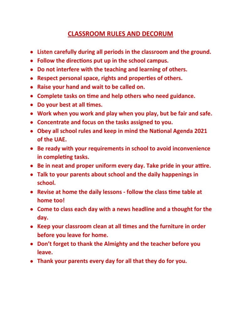 Classroom Rules and Decorum | PDF | Wellness