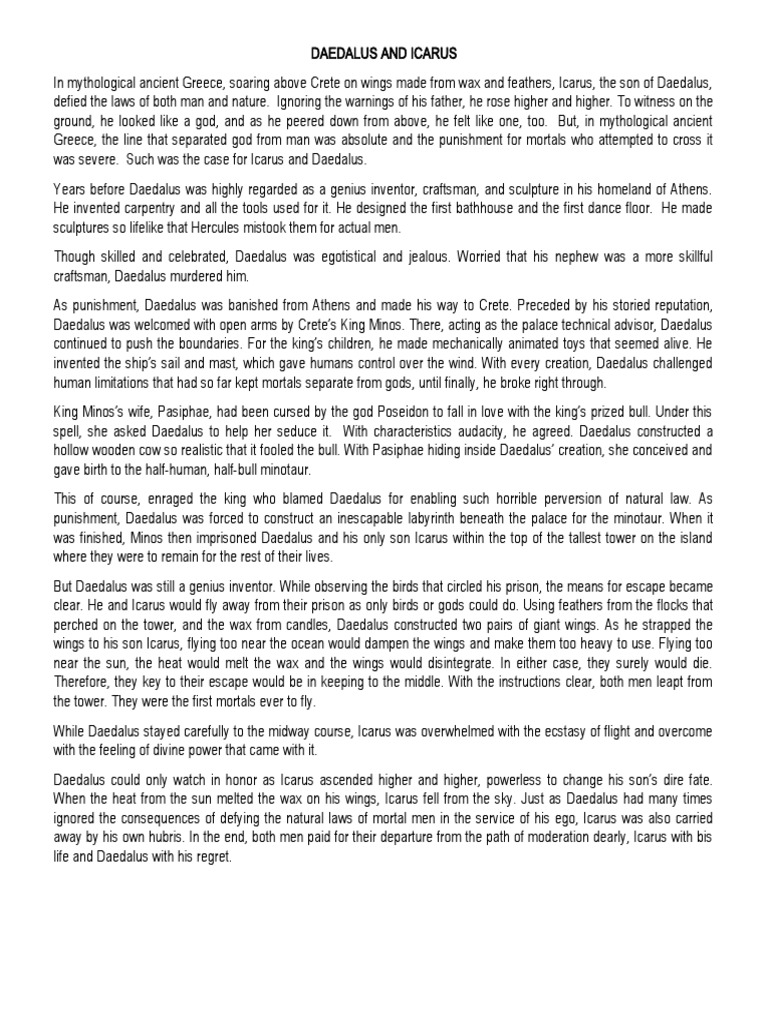 Daedalus and Icarus Story | PDF