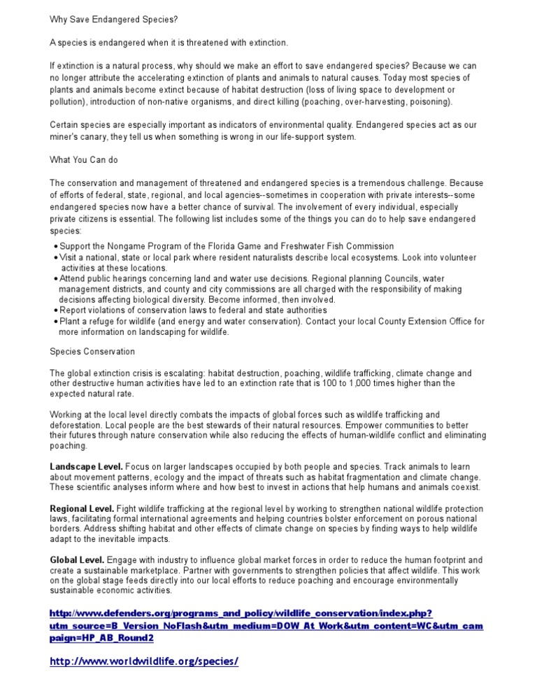 Why Save Endangered Species | PDF | Conservation Biology | Extinction