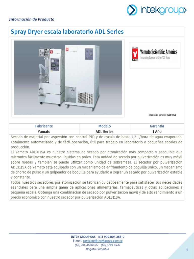Ficha Spray Dryer Adl Series Yamato | Descargar gratis PDF | Química ...