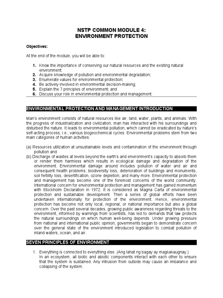 NSTP Common Module 4: Environment Protection: Environmental Protection and Management ...