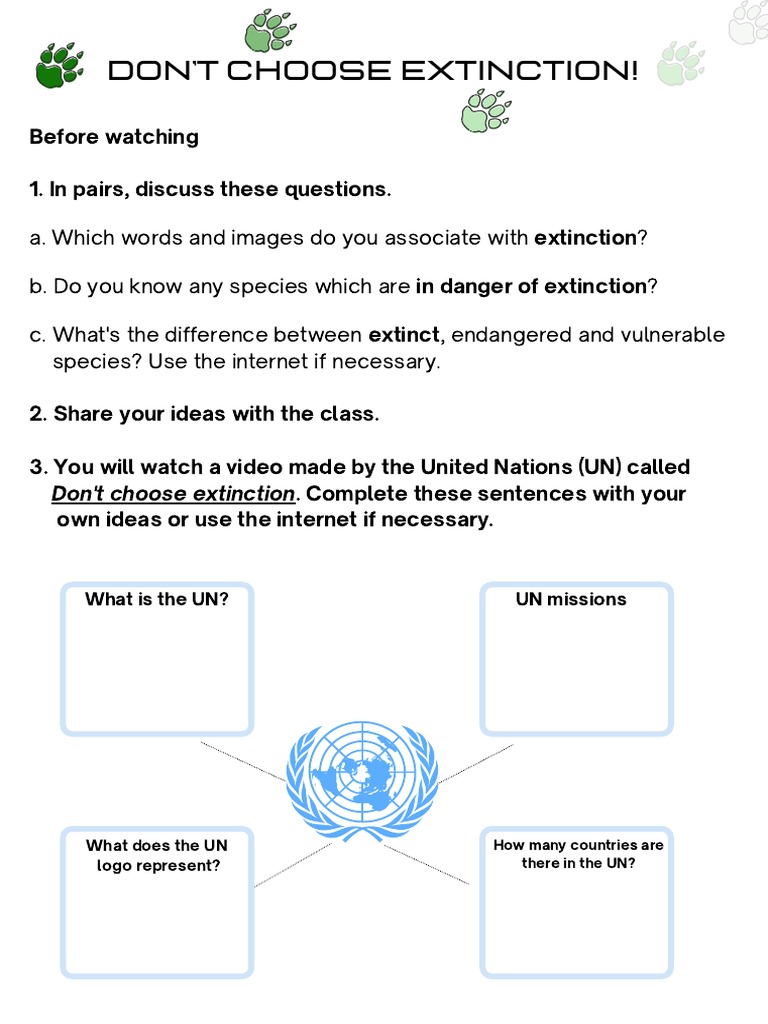 Don't Choose Extinction! - Ss Worksheet | PDF | Cognition | Linguistics
