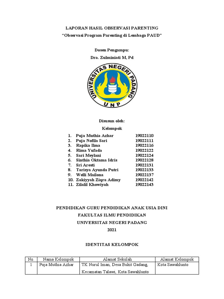 Laporan Observasi Program Parenting Ke Lembaga Paud Kelompok Darat | PDF | Kesehatan Holistik