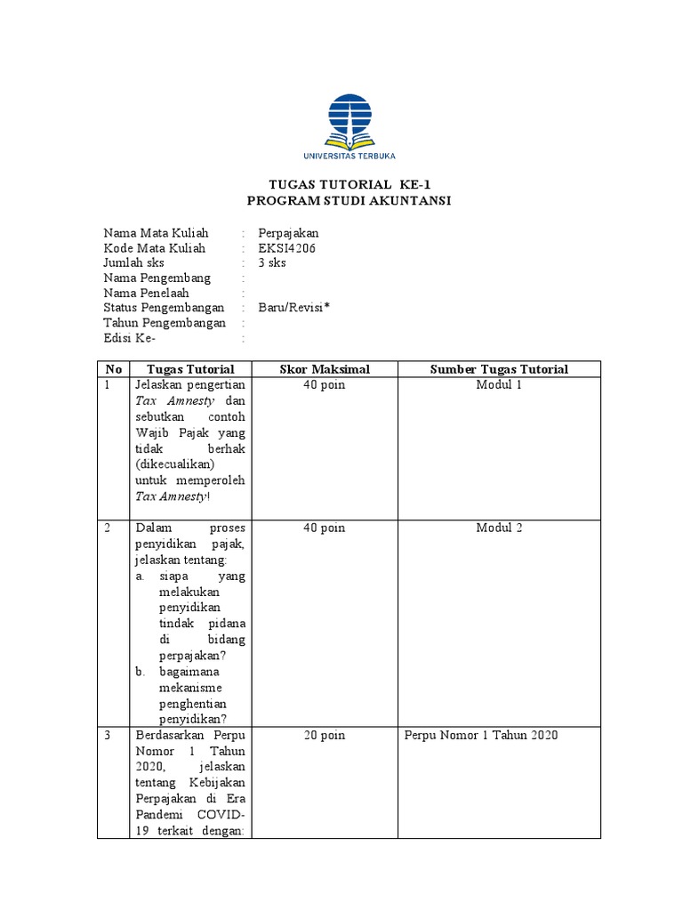 Tugas 1 EKSI4206 Perpajakan | PDF