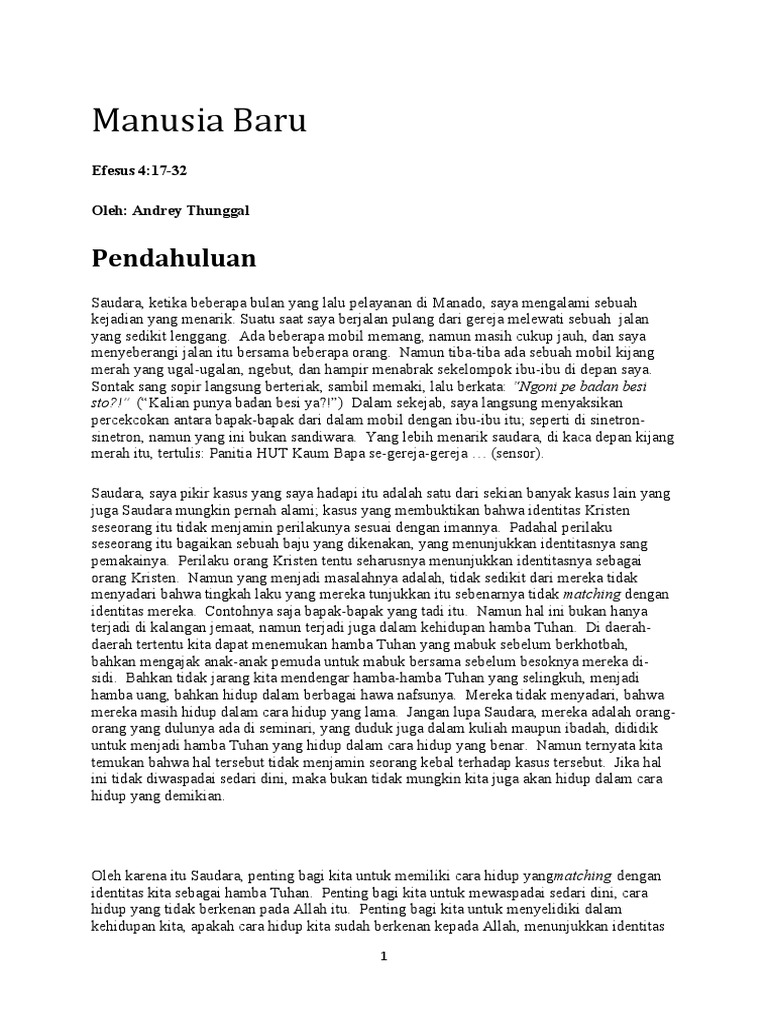 Ciptaan Baru - Manusia Baru Efesus 4 17 - 32 - Andrey Thunggal - Alumni ...
