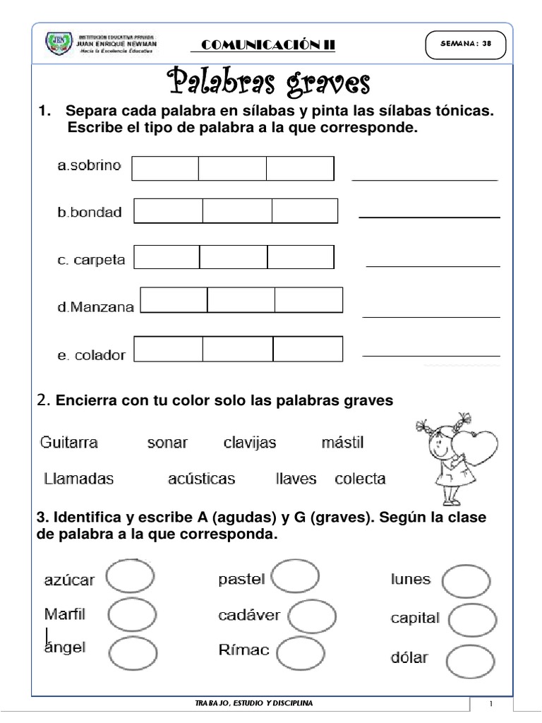 Ficha de Trabajo Palabras Graves o Llanas | PDF