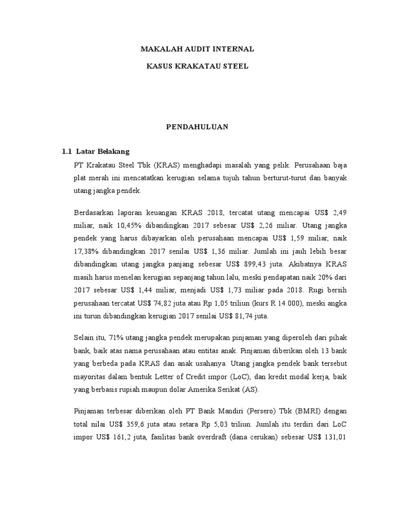 Toaz - Info Makalah Audit Internal Kasus Krakatau Steel PR - Dikonversi | PDF