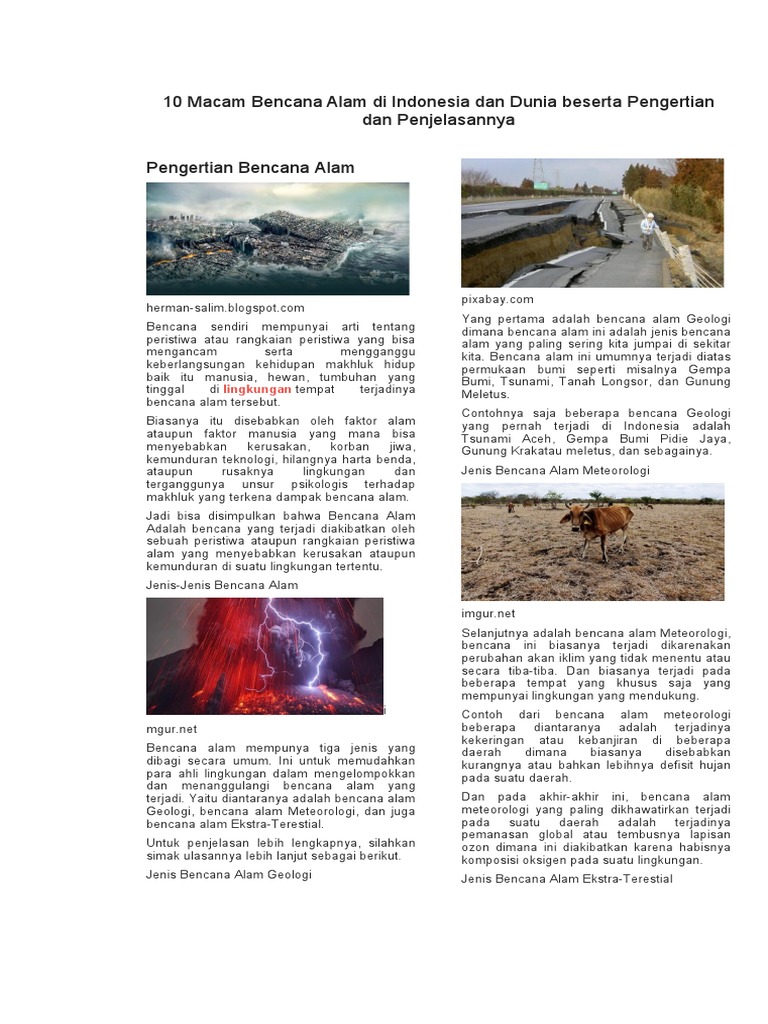 10 Macam Bencana Alam Di Indonesia Dan Dunia Beserta Pengertian Dan Penjelasannya | PDF