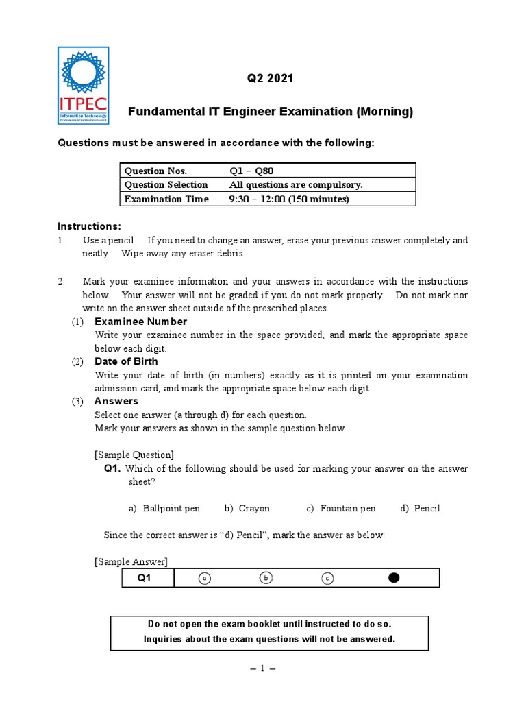 Q2 2021 Fundamental IT Engineer Examination (Morning) | PDF | Database ...
