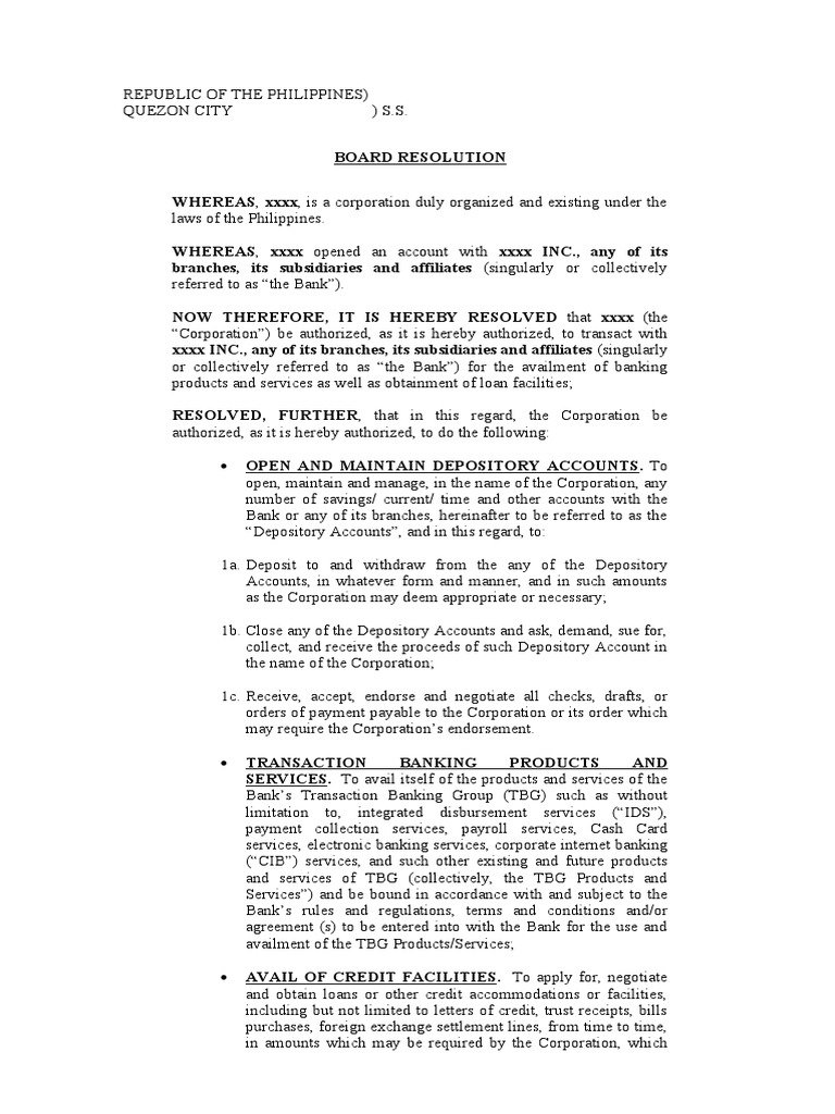 Board Reso - Change in Authorized Signatories Bank Account | PDF ...