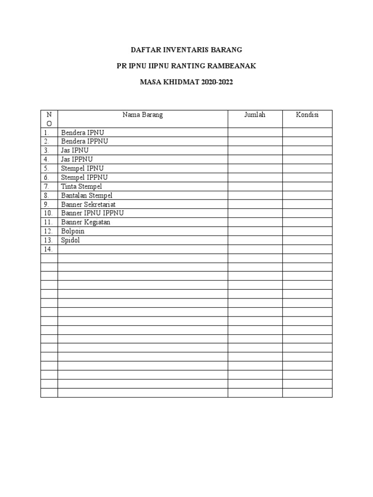 Daftar Inventaris Barang | PDF
