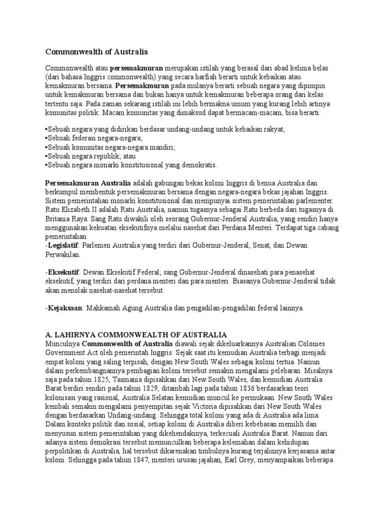 Sejarah Pembentukan Commonwealth Australia | PDF
