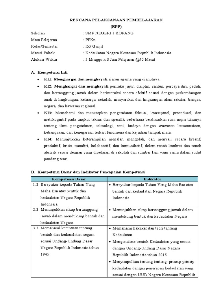 RPP PPKN Kelas 9 | PDF