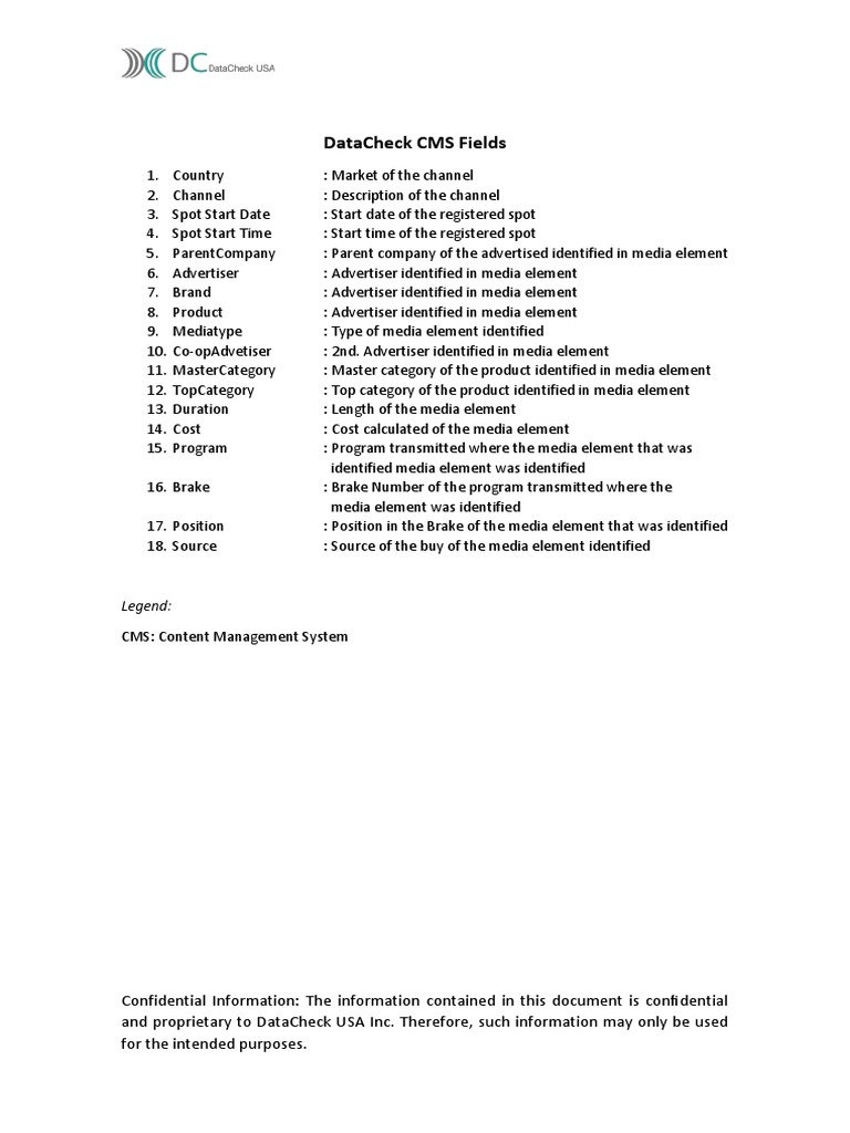 DataCheck CMS Fields | PDF