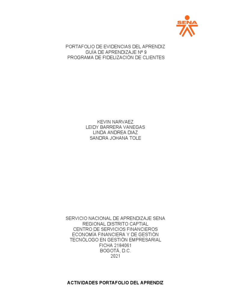 Formato Desarrollo Portafolio Del Aprendiz GUÍA 9 | PDF | Servicio al Cliente | Cliente