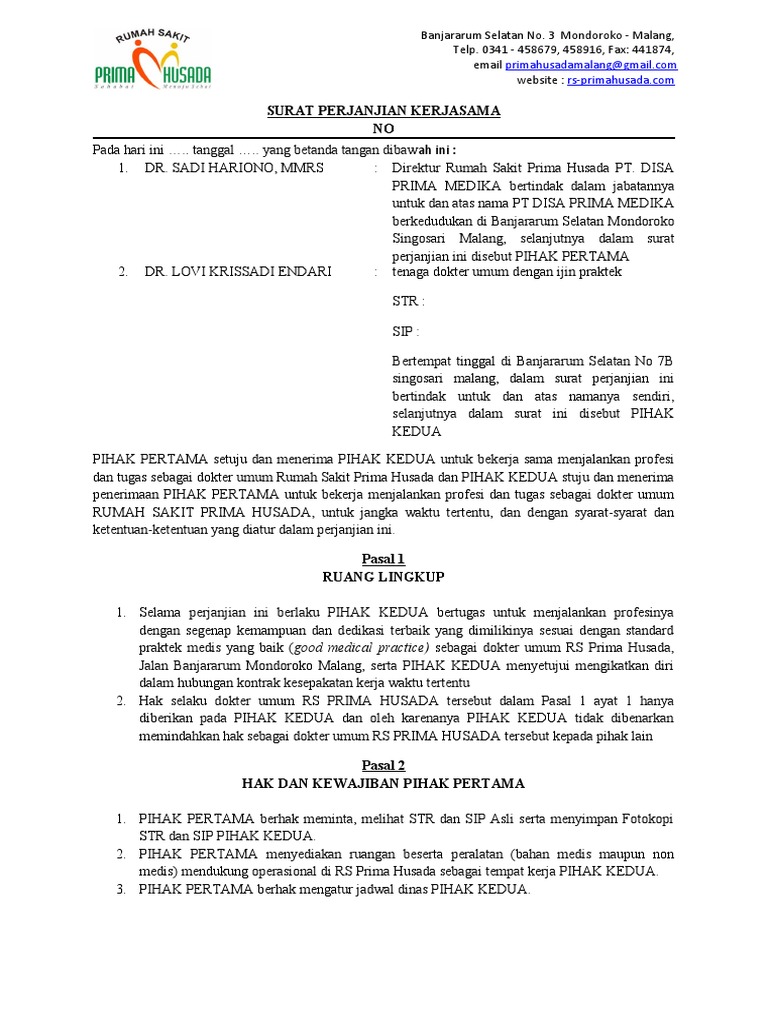 Surat Perjanjian Kerjasama Dokter Umum Pdf