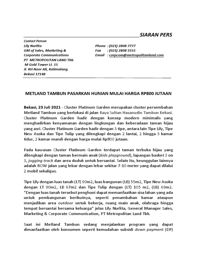 Contoh Pers Release | PDF