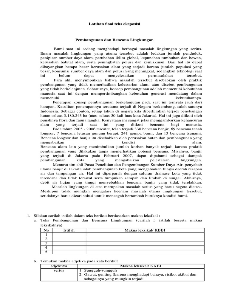 Soal Teks Eksposisi Lingkungan | PDF | Seni & Disiplin Bahasa | Sains ...