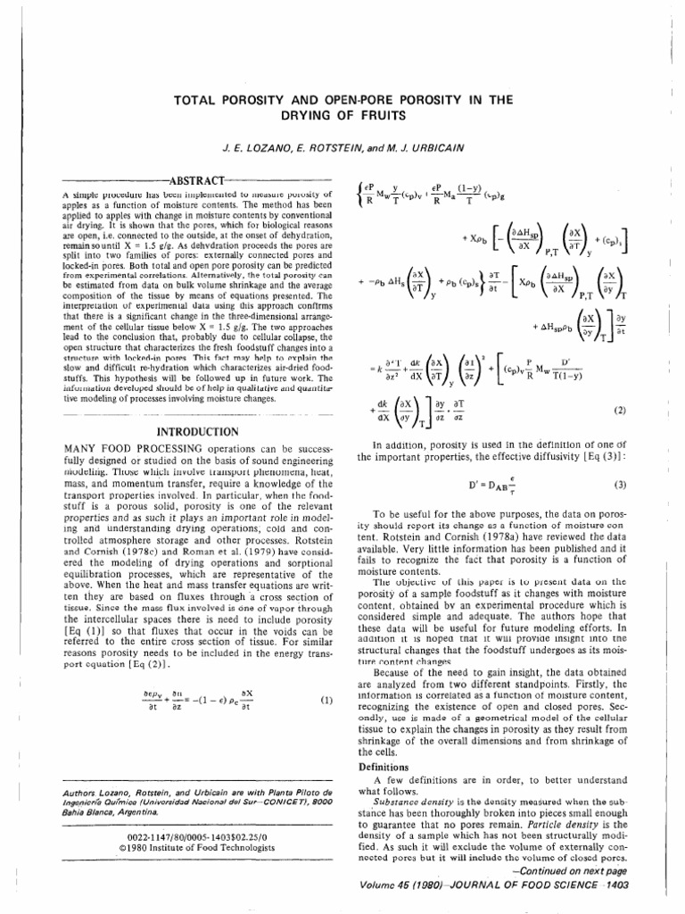 Total Porosity AND Open-Pore Porosity in The Drying of Fruits | PDF ...