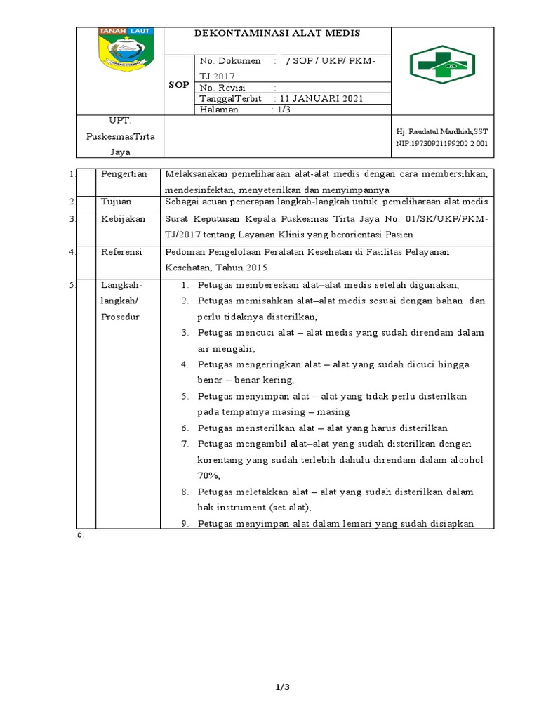 SOP Dekontaminasi Alat | PDF
