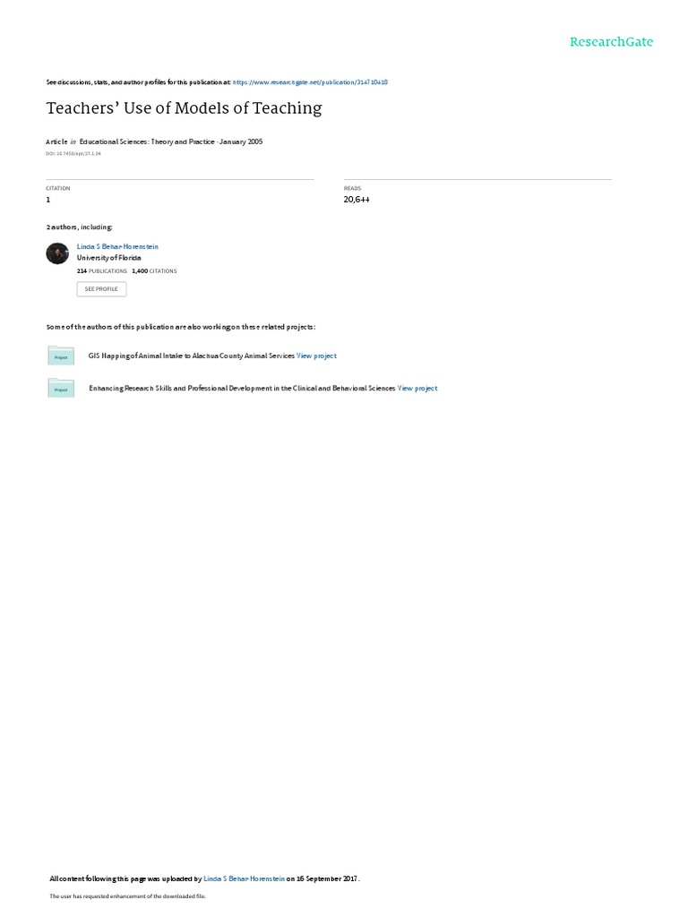 Teachers' Use of Models of Teaching: Educational Sciences: Theory and ...