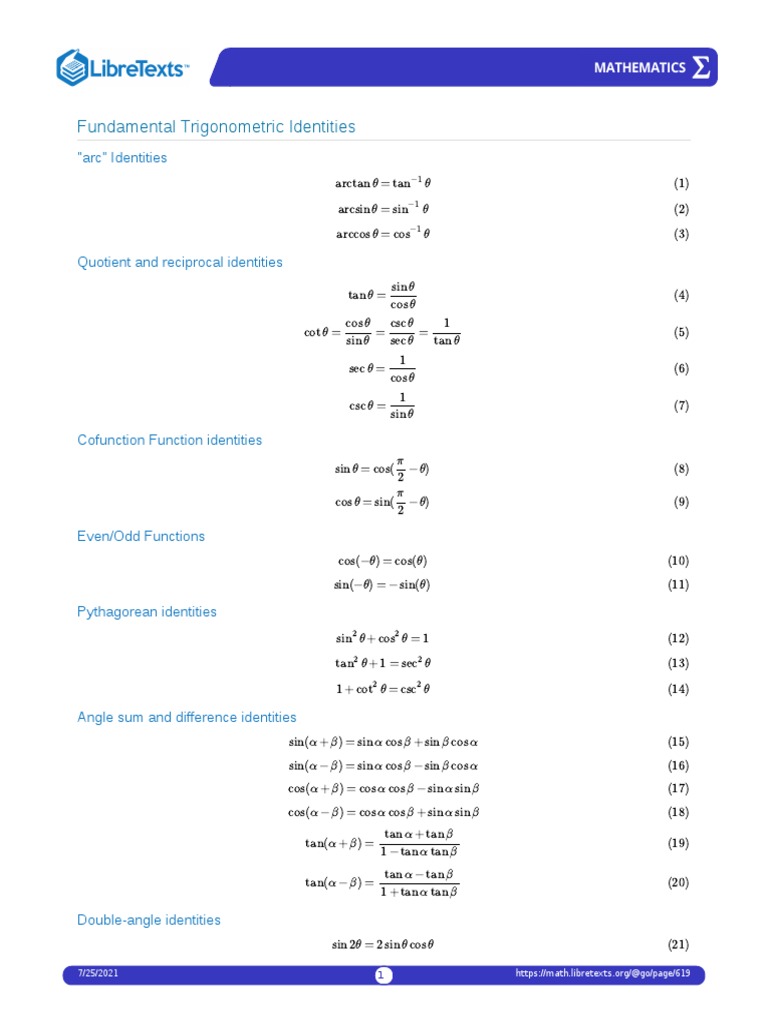 Fundamental Trigonometric Identities | PDF | Sine | Trigonometric Functions