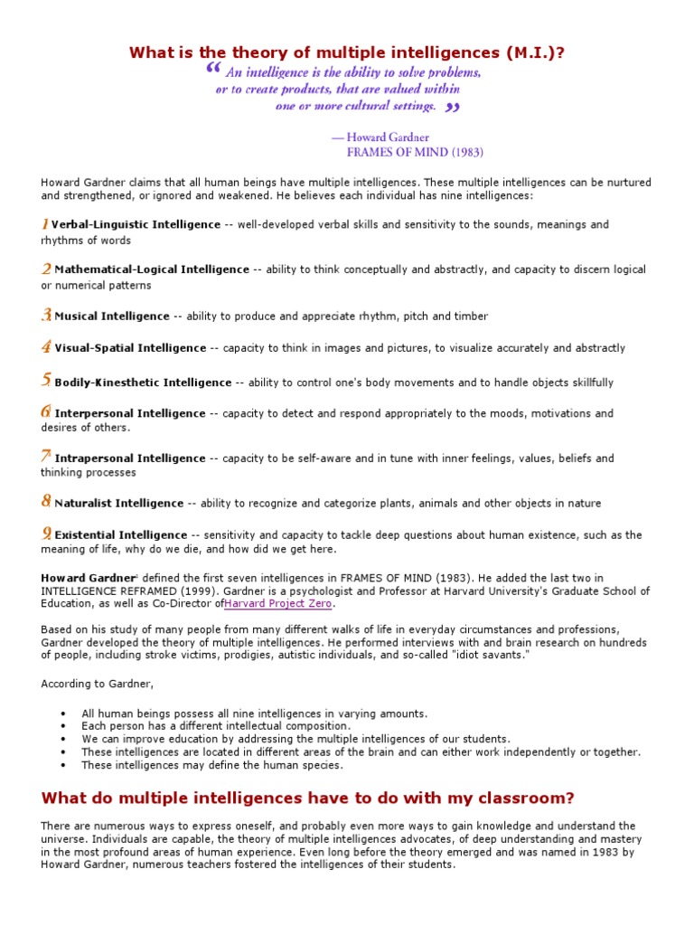 What Is The Theory of Multiple Intelligences | PDF | Intelligence | Intelligence Quotient