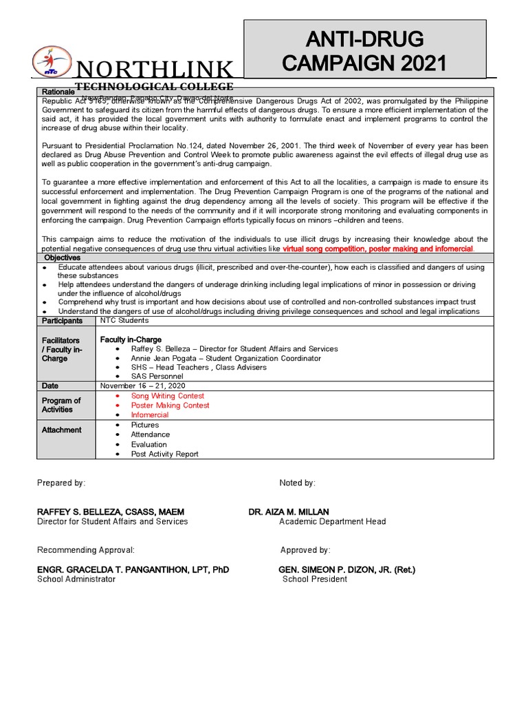 Proposal Anti-Drug Campaign 2021 | PDF | Substance Abuse | Drugs