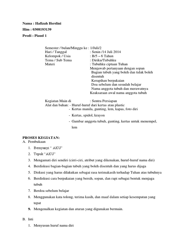 Contoh RPPH Model Sentra | PDF