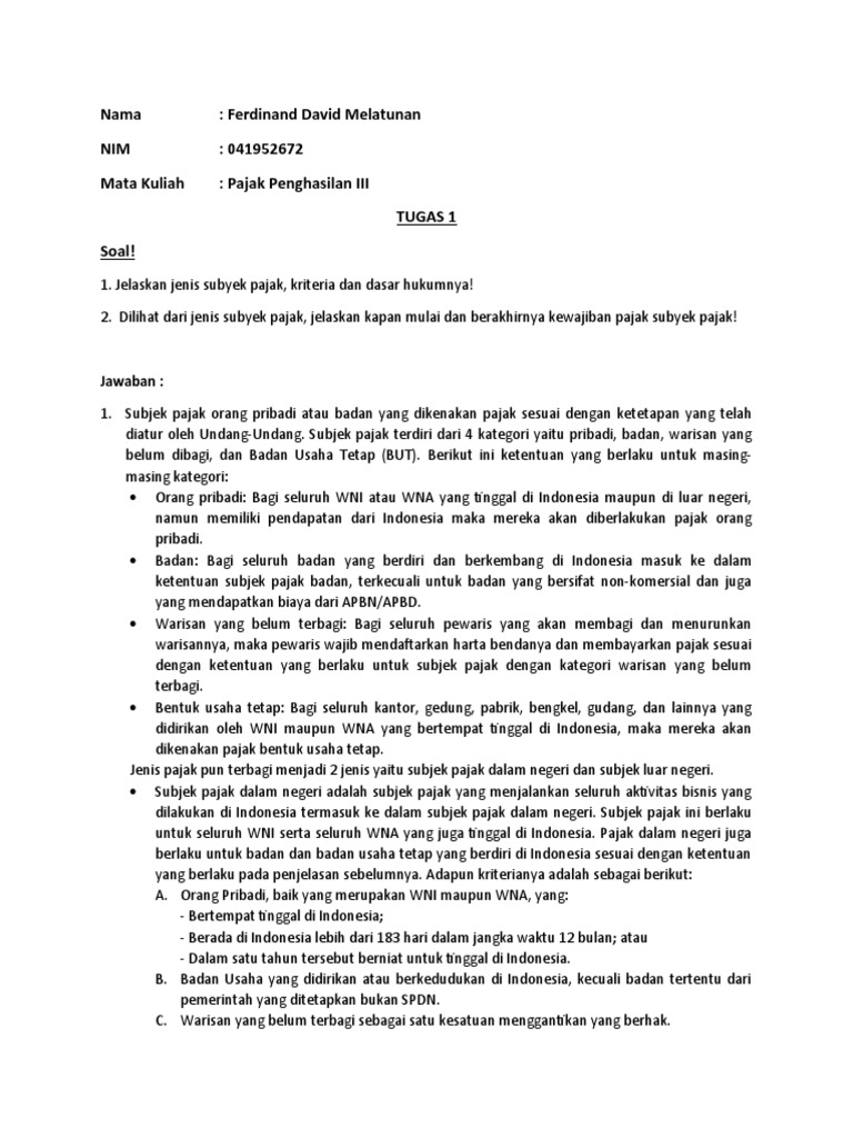 Tugas Pajak PPH III | PDF | Ilmu Sosial | Hukum Tugas Pajak PPH III | PDF | Ilmu Sosial | Hukum