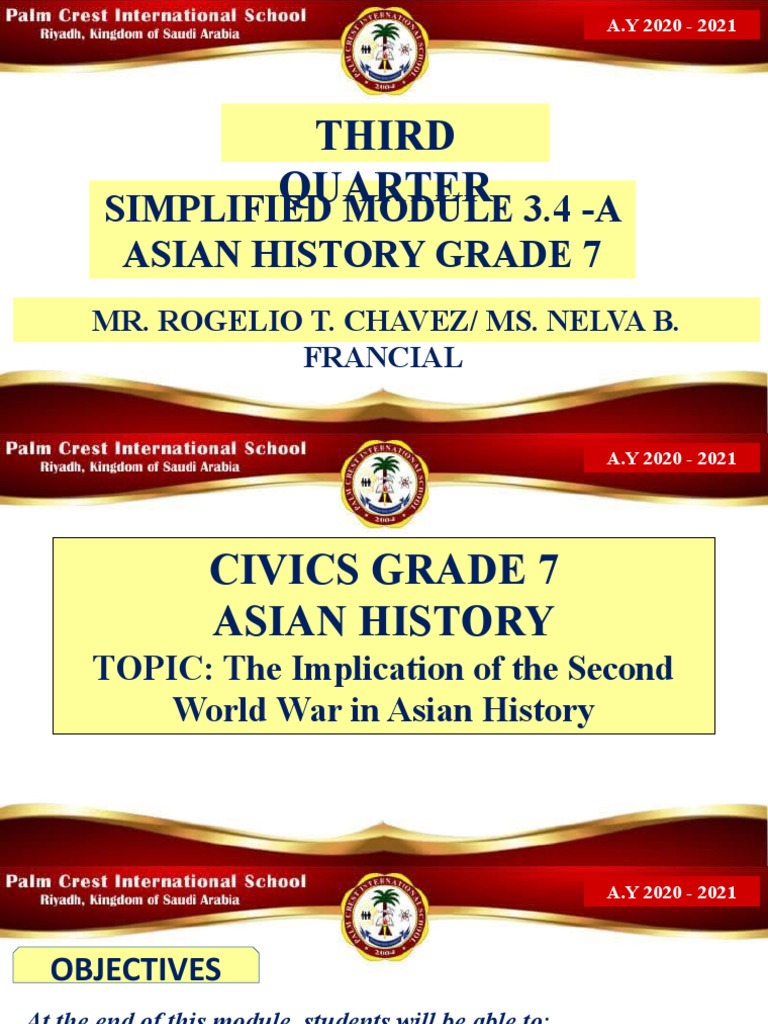 Asian History - Civics Grade 7 Module 3.4 The Implication of The Second ...