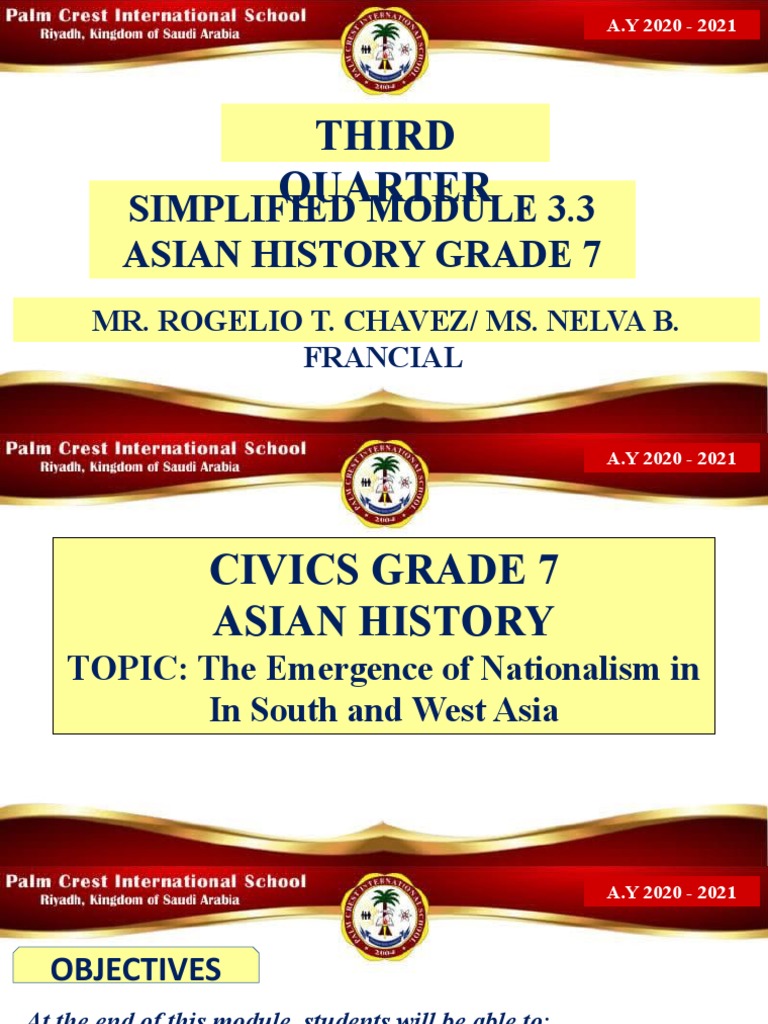 Asian History - Civics Grade 7 Module 3.3 The Emergence of Nationalism ...