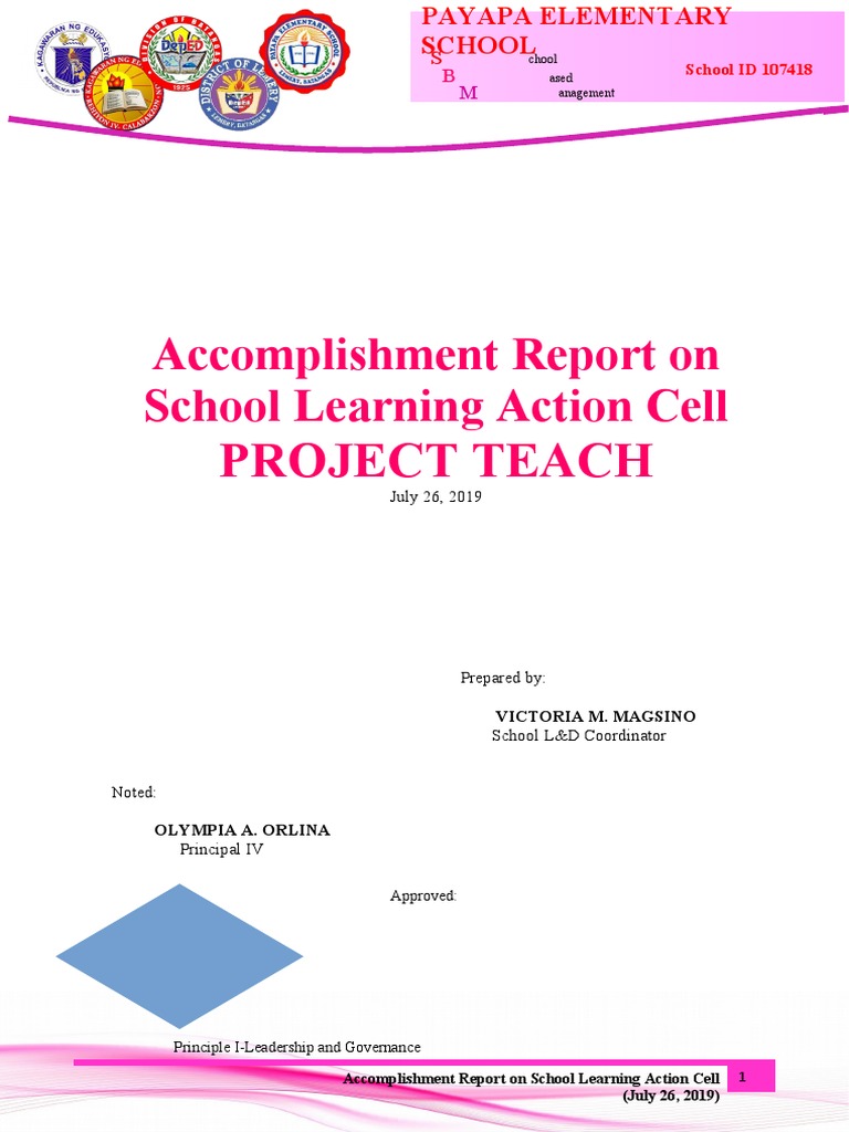 Accomplishment Report On School Learning Action Cell: Project Teach ...