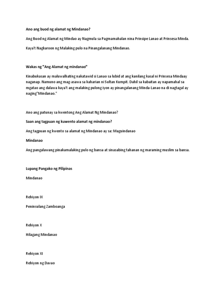 Alamat NG Mindanao | PDF