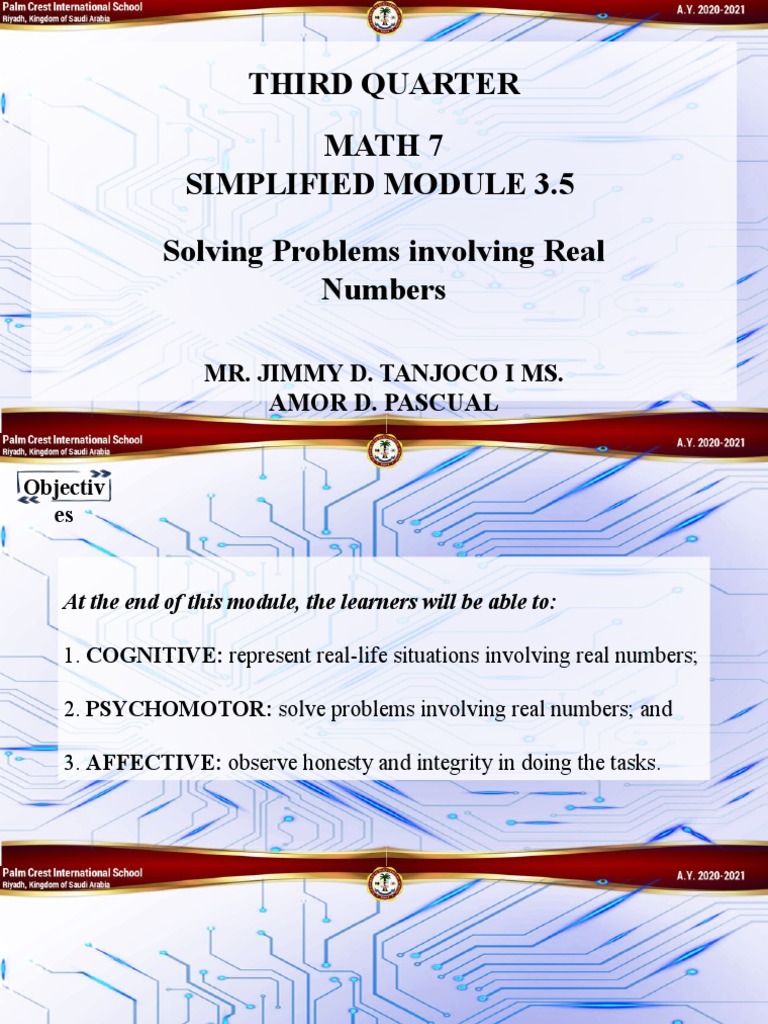 Math 7 SM3.5 Solving Problems Involving Real Numbers | PDF | Pedagogy ...