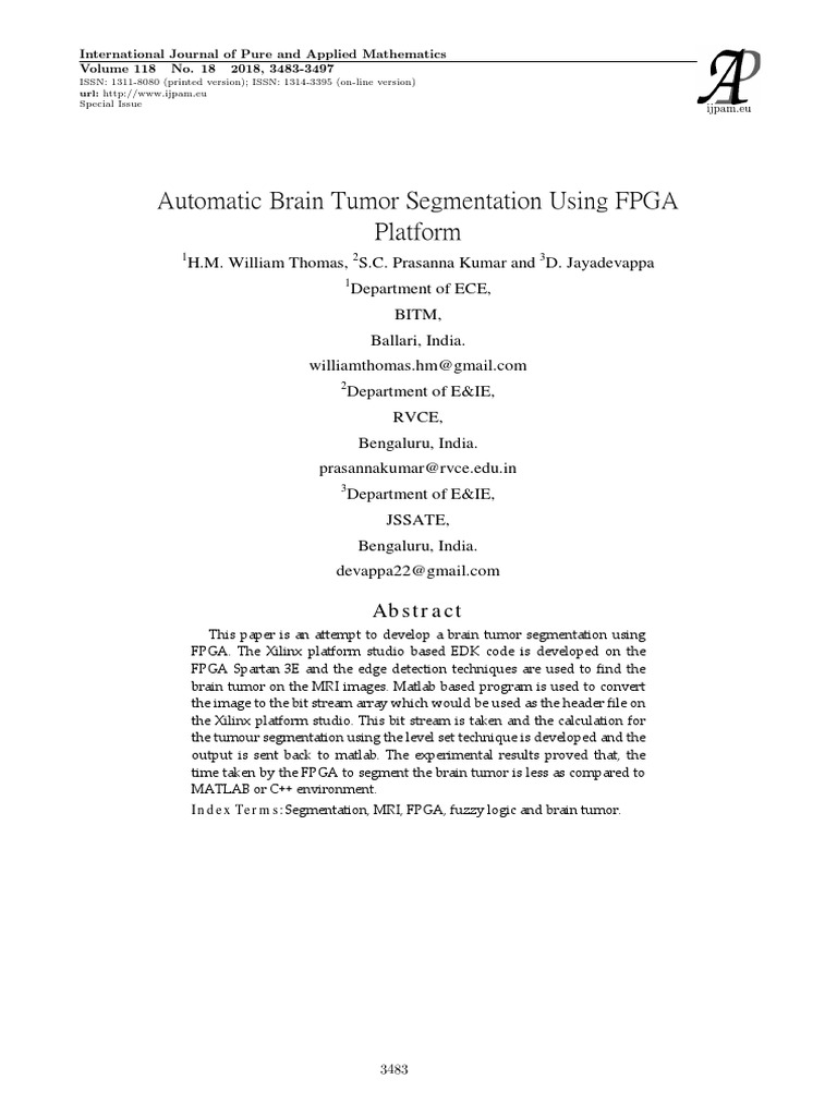Automatic Brain Tumor Segmentation Using FPGA Platform | PDF | Field Programmable Gate Array ...