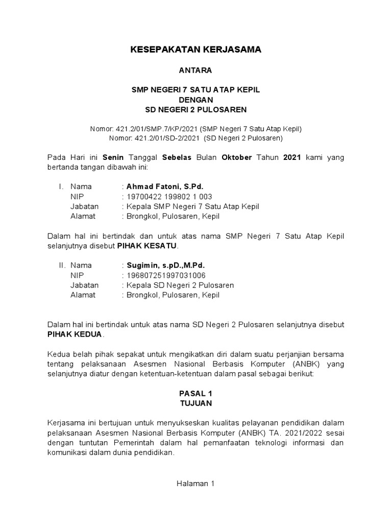 MoU ANBK SD | PDF | Pengelolaan Keuangan & Uang | Komputer