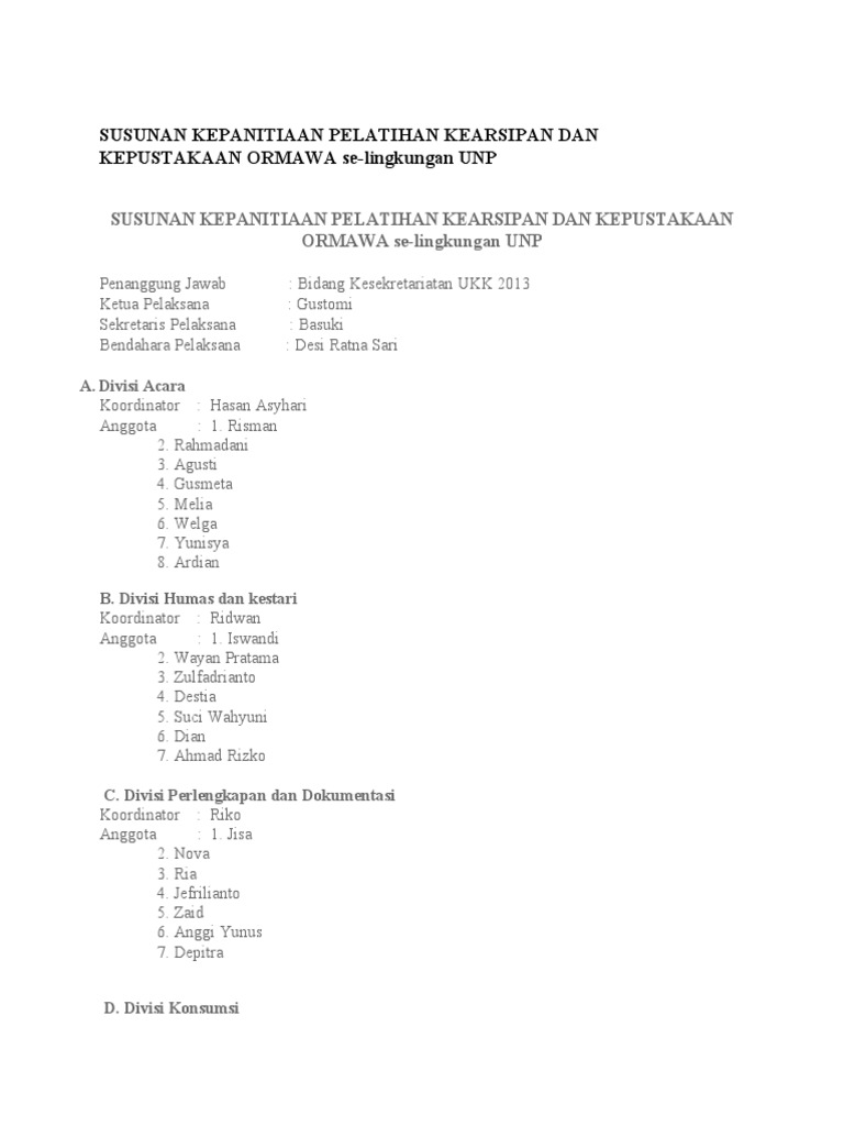 Contoh Susunan Kepanitiaan Pelatihan | PDF