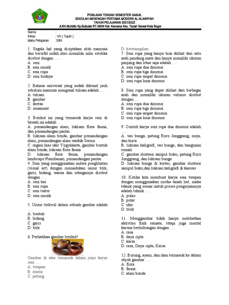 Soal PTS SBK Semester | PDF