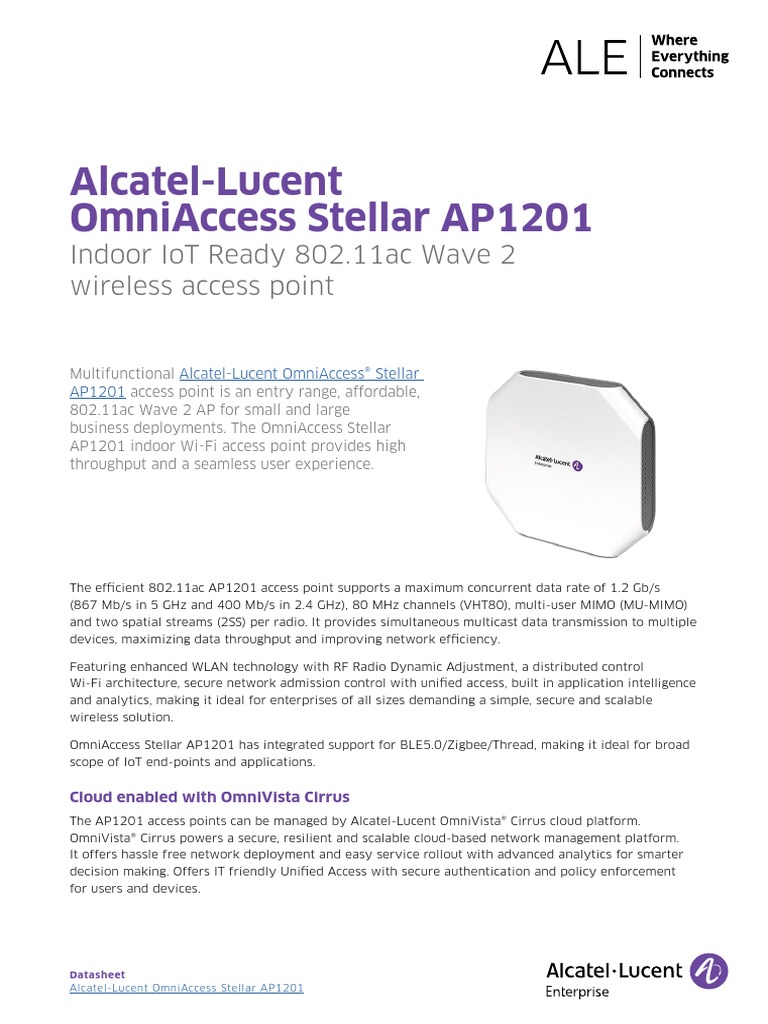 Alcatel-Lucent Omniaccess Stellar Ap1201: Indoor Iot Ready 802.11ac Wave 2 Wireless Access Point ...
