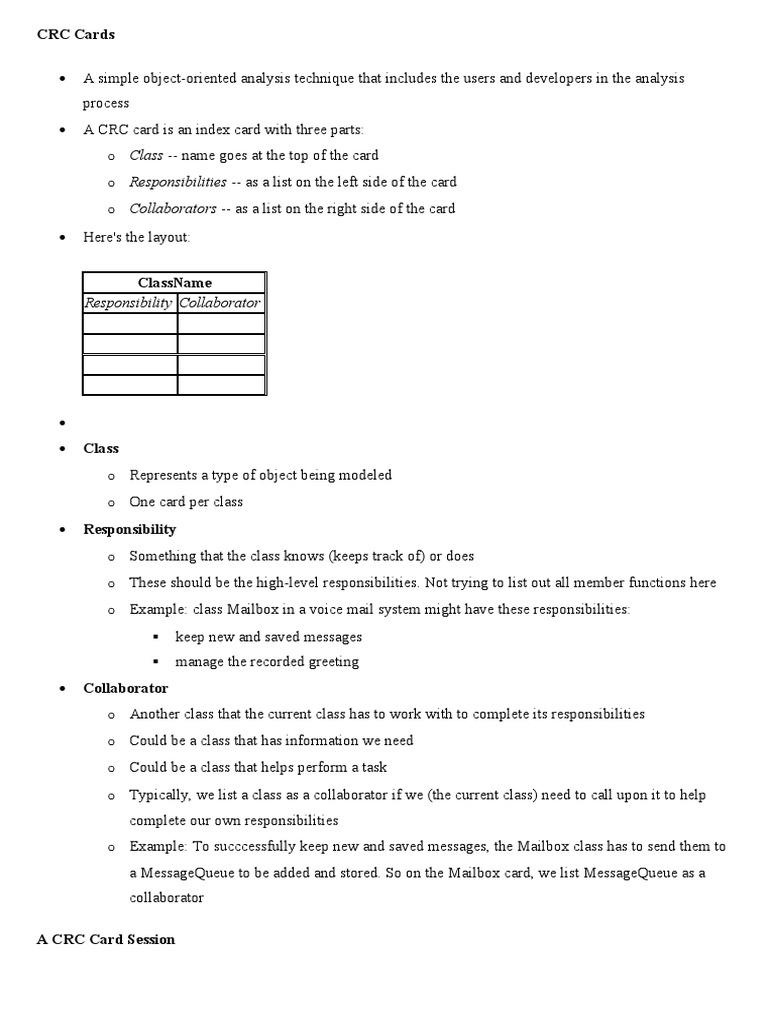Responsibility Collaborator: CRC Cards | PDF | Class (Computer ...