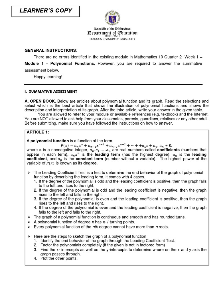 Math - Week1 | PDF | Polynomial | Function (Mathematics)