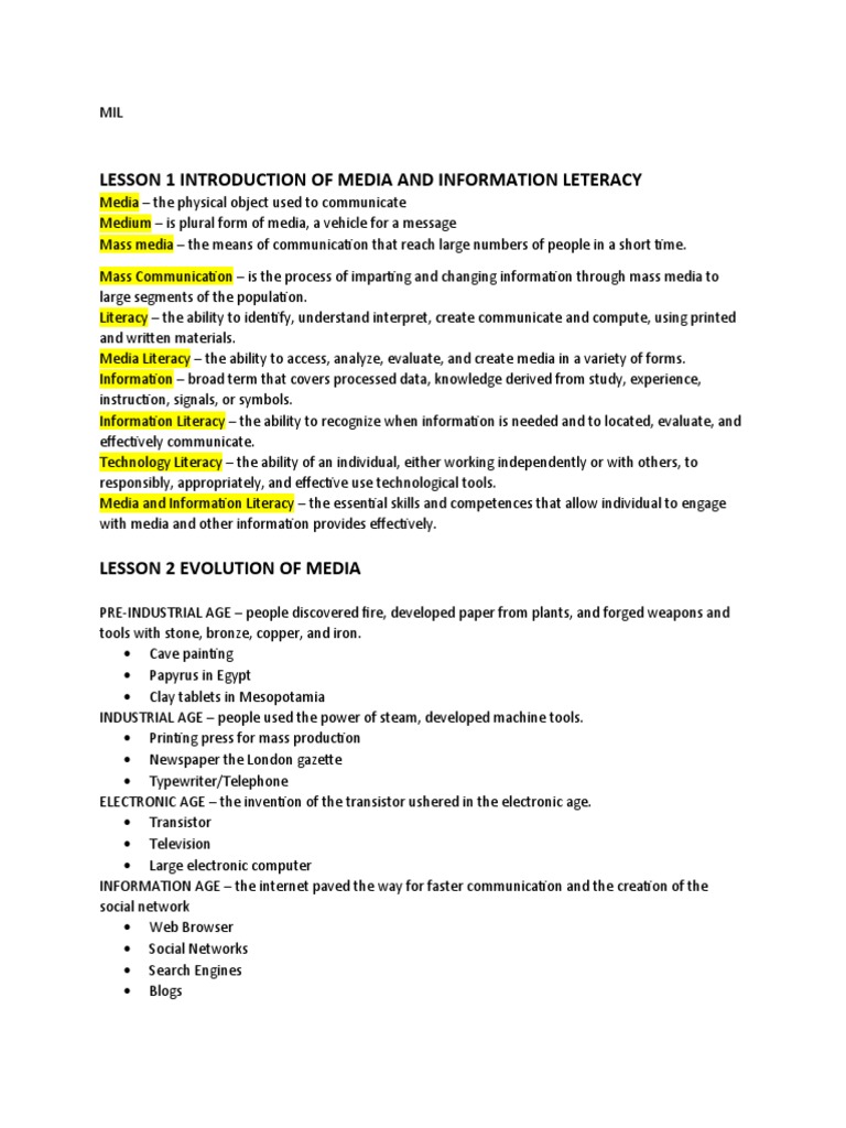 Lesson 1 Introduction of Media and Information Leteracy | PDF | Mass ...