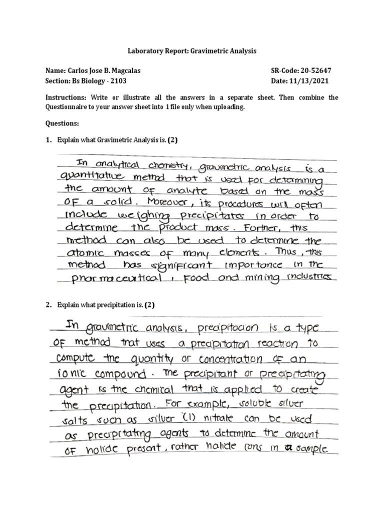 Laboratory Report-Gravimetric Analysis | PDF